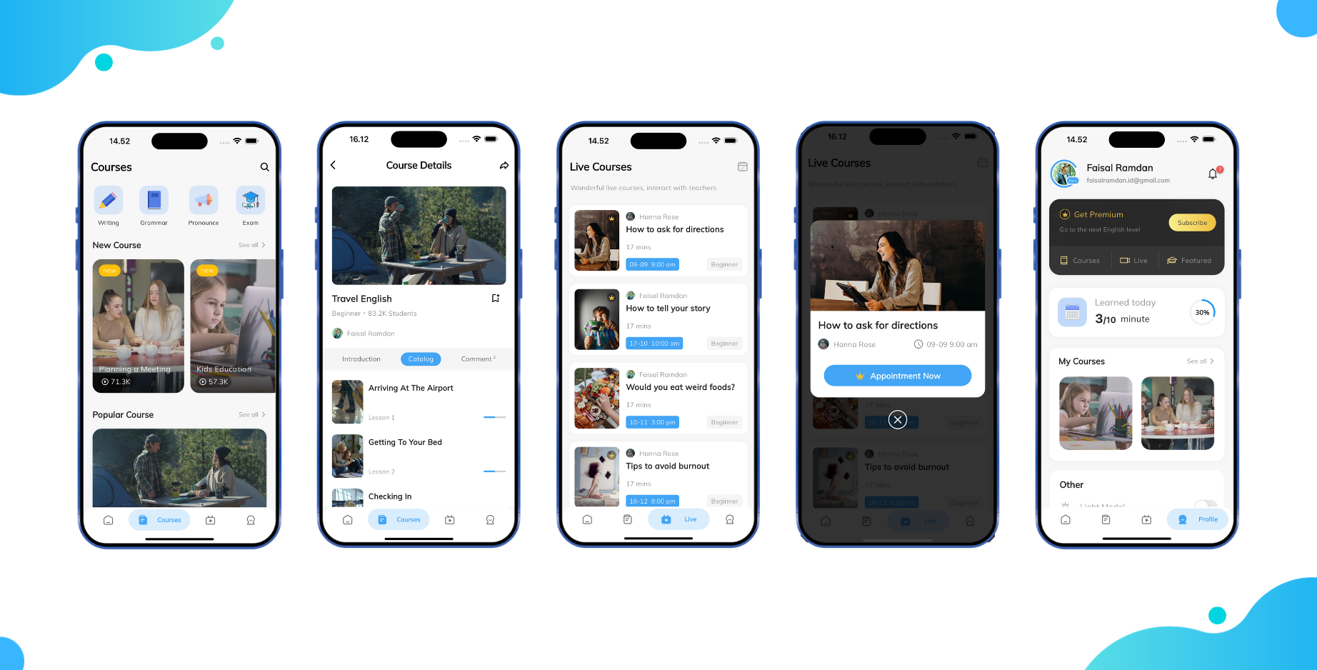 Flutter E-Learning App UI Template | English Course App (UI only) by codingyourlife